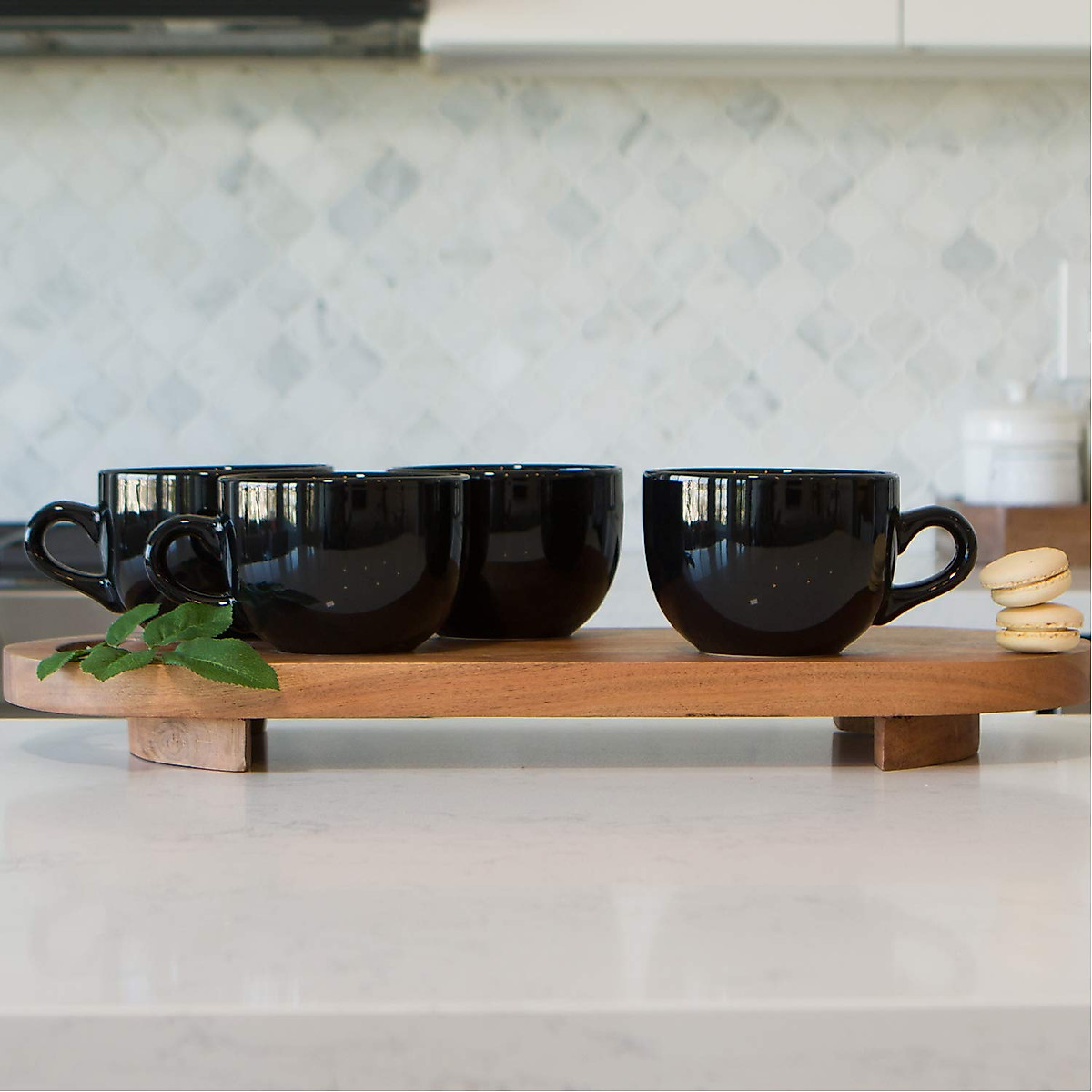 Serami Oversized Ceramic Coffee Mug with Handle - Large 22 oz Coffee Cup, Perfect for Latte, Cappuccino, Soup, Cereal - Ideal for Everyday Use - Ceramic Bowl Set, Large Coffee Mug Set (Black 4 Pack)