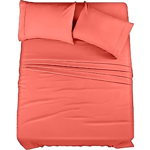 Utopia Bedding Queen Bed Sheets Set - 4 Piece Bedding - Brushed Microfiber - Shrinkage and Fade Resistant - Easy Care (Queen, Coral)