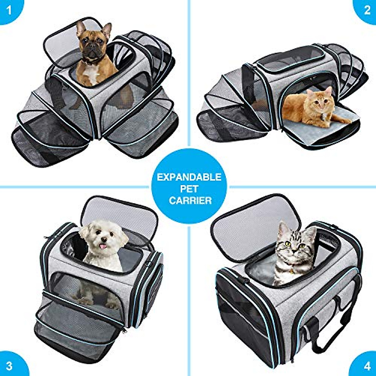 Maskeyon Airline Approved Pet Carrier, Large Soft Sided Pet Travel TSA Carrier 4 Sides Expandable Cat Collapsible Carrier with Removable Fleece Pad and Pockets for Cats Dogs and Small Animals