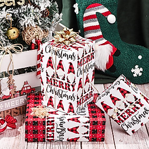 LeZakaa Reversible Christmas Wrapping Paper - Jumbo Roll - Gnome & Buffalo Plaid - 30 inches x 100 Feet (250 sq.ft.)