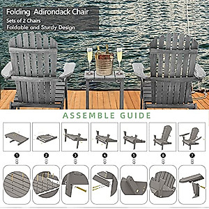 pazezog Folding Adirondack Chair Set of 2,Outdoor Patio Chairs for Garden Lawn Backyard Pool Deck Beach Firepit. (Gray)