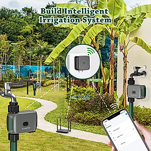 AnseTo WiFi Water Timer for Garden Irrigation System, Hose Timer for Lawn Watering System, Sprinkler Timer Compatible with Alexa and Google Home, with WiFi-Hub Remote Control and 2 Watering Modes
