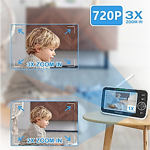 OKAIDI 5" HD Baby Monitor with Camera and Audio, 720P Display Baby Monitor, 5000mAh Battery, Remote Pan-Tilt, 3X Zoom, Night Vision, 2-Way Talk, Temperature,Lullabies,1000ft Range Baby Monitor No WiFi