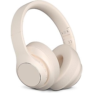 Intoberp Wireless Bluetooth Headphones Over Ear, 40 Hours Playtime Wireless Headphones with Microphone,Foldable Light Weight Headset with HiFi Stereo Sound for Travel Work (Beige)