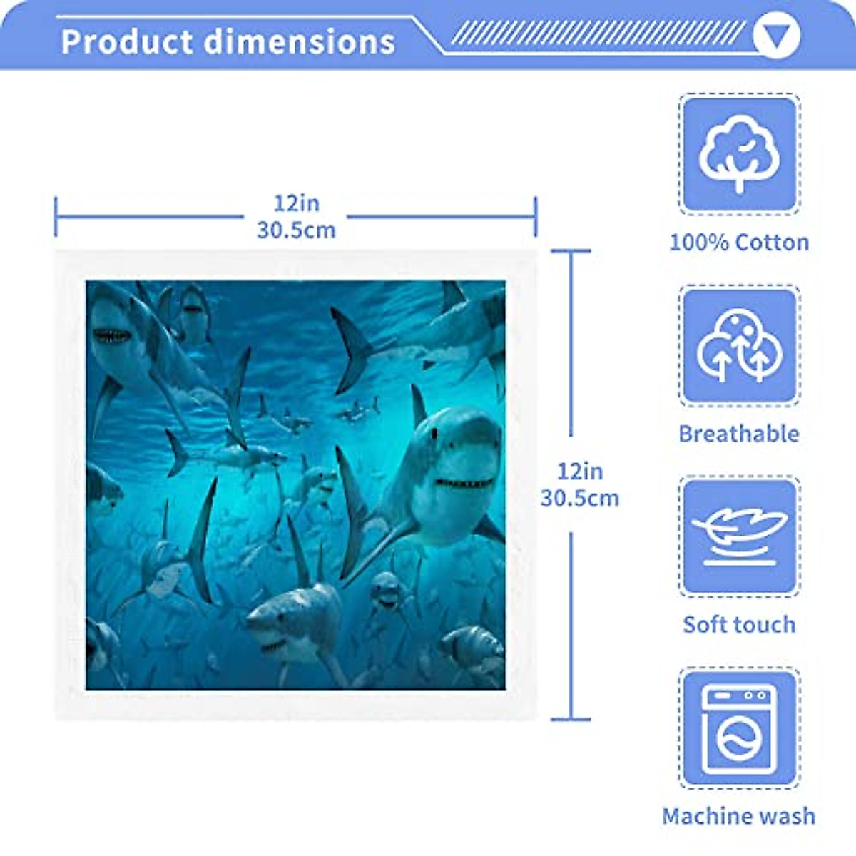 Blueangle 6 Pack Sea Shark Washcloths Set - Highly Absorbent Pure Cotton Wash Clothes - Soft Fingertip Towel for Bath, Spa（216）