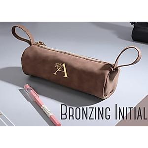 Personalized Leather Pencil Pouch, Zip Pouch, Leather Pouch with Initial, Marker Pouch, Makeup Bag, Leather Pencil Case, Gifts for Women, Coworker, Daughter, Friends, Monogram Initial Letter A