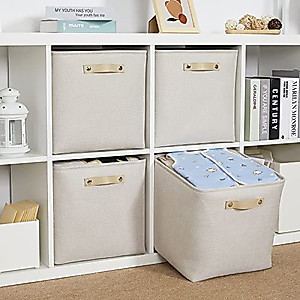 Bidtakay Fabric Storage Cubes Baskets Large 13x13 Set of 4 Soft Storage Bins for Shelves Clothes Toy Storage Collapsible Baskets for Linen Closet Organization Cube Bins for Nursery Home (Light Beige)