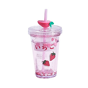 Meideli 15oz Kawaii Water Bottle With Straw Glitter Double Wall Water Bottle With Straw Kawaii Cup Strawberry Water Bottle Kawaii Cups Kawaii Stuff Avocado Gifts Pink