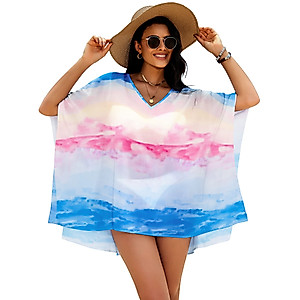 Ekouaer Tie-dye Women's Swimsuit Cover Ups Shirt V-Neck Bathing Suit Coverups Dress Bikini Beachwear