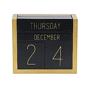Juegoal Wooden Perpetual Calendar, Wooden Block Daily Calendar Office Desk Accessories (Black)