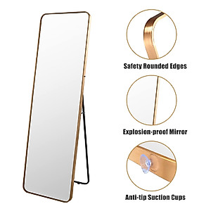 PHAREGE Brass Gold Full Length Mirror with Stand, 60x18 inch Full Body Size Standing Mirror for Bedroom Floor, Anti-Slip Bottom