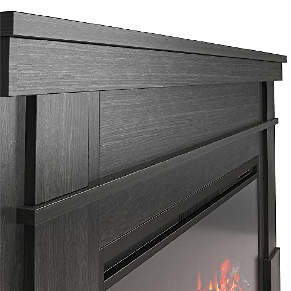 Ameriwood Home Elmcroft Wide Mantel with Linear Electric Fireplace, Black Oak