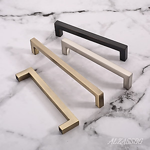 Alzassbg 10 Pack Brushed Antique Brass Cabinet Pulls, 5 Inch(127mm) Hole Centers Cabinet Handles Square Kitchen Hardware for Drawer Dresser Handle Pull AL3041AB
