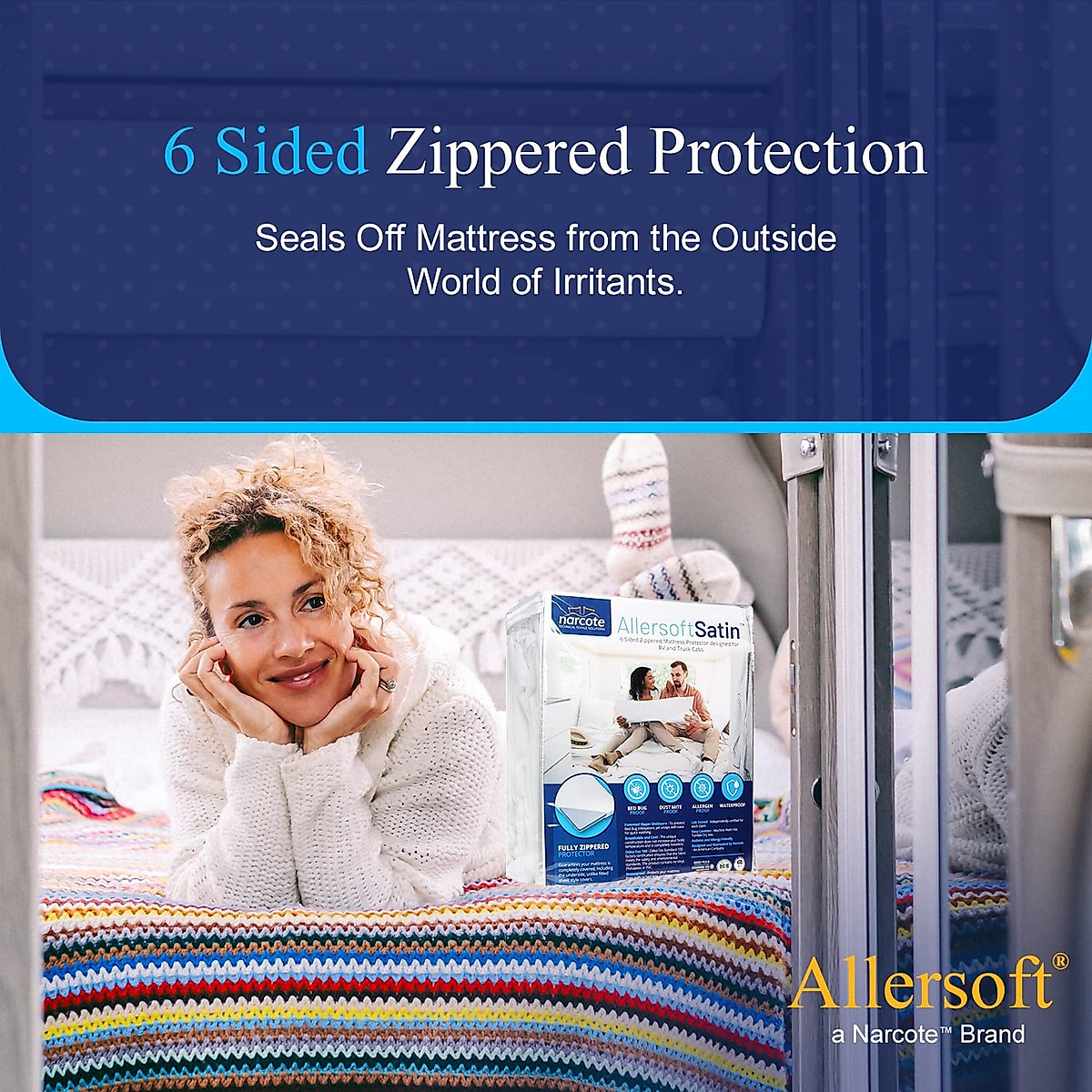 RV 6 Sided Zippered Mattress Protector with Secure Locking Zipper for 30x80 Split Queen. Creates a Natural Seal Around Your Mattress from Dust, Pet Dander, Pollen, Liquids & More. Oeko-Tex Certified