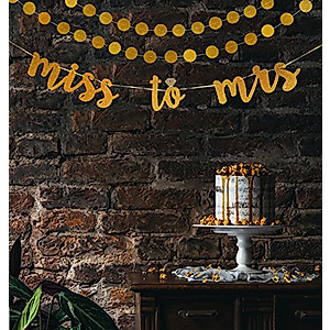 Miss to Mrs Banner, Garland & Confetti Set - Bachelorette, Engagement or Wedding Party Decorations - Sparkly Rose Gold Banner, Circle Garland & Super Fun Diamond Ring & Circle Confetti (Gold)