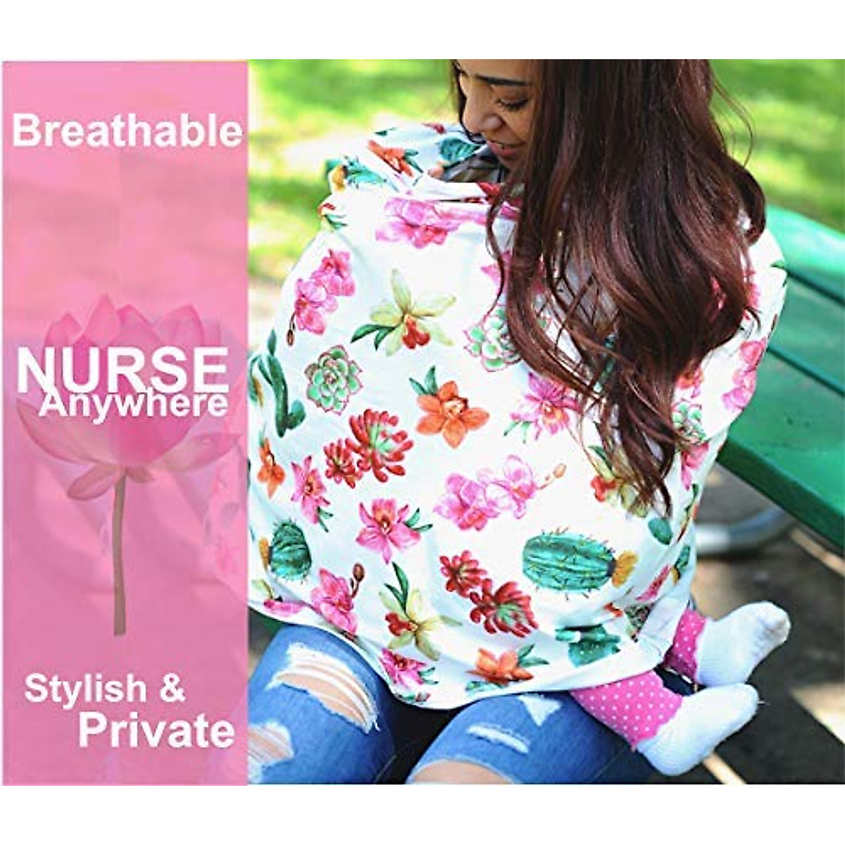 Carseat Canopy - Includes 2 Car Seat Strap Covers - Cactus Breastfeeding Cover, Shopping Cart Cover, Baby Car Seat Cover, Baby Carseat Covers