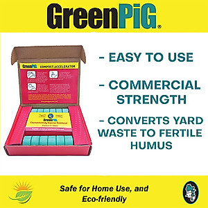 GREEN PIG Commercial Strength Compost Accelerator Converts Yard Waste to Fertile Humus in 30 Days and Helps Control Odors Associated with Compost Piles, 1 Box (12 Dissolvable Tablets)