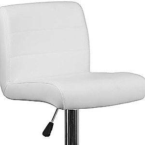 Flash Furniture Contemporary White Vinyl Adjustable Height Barstool with Rolled Seat and Chrome Base