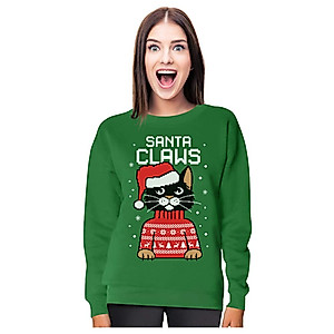 Tstars Santa Claws Sweatshirt Women Teen Girls Cat Ugly Christmas Sweater Style X-Large Green