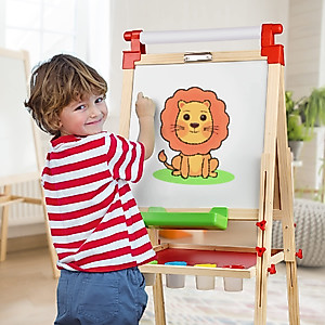 JOYOOSS Easel for Kids Art Easel Kids Easels for Toddlers,Wooden Kid Easel with Paper Roll - Adjustable Magnetic Double Sided, Toddler Art Easel for Toddlers 2-4 Years and Art Easel for Kids Ages 4-8