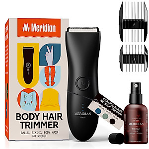 MERIDIAN - The Complete Package: Includes Men’s Waterproof Electric Below-The-Belt Trimmer and The Spray (50 mL) - Features Ceramic Blades and Sensitive Shave Tech (Onyx)