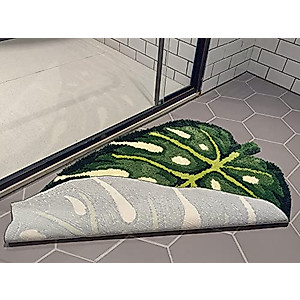 stitchworn Monstera Leaf Area Rug 3.3x2.2ft Tufted Washable Bath Mat Home Décor for Bedroom Bathroom Office Floor Plant Room