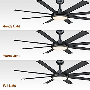 Parrot Uncle Ceiling Fans with Lights and Remote 60 Inch Black Ceiling Fan with Light LED Outdoor Ceiling Fans for Covered Patios, 6-Speed, Reversible DC Motor