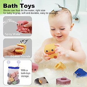 MARUMINE 12PCS Baby Soft Stacking Blocks Squeeze Teething Toys, Educational Montessori Sensory Toy for 6-12 Months Babies