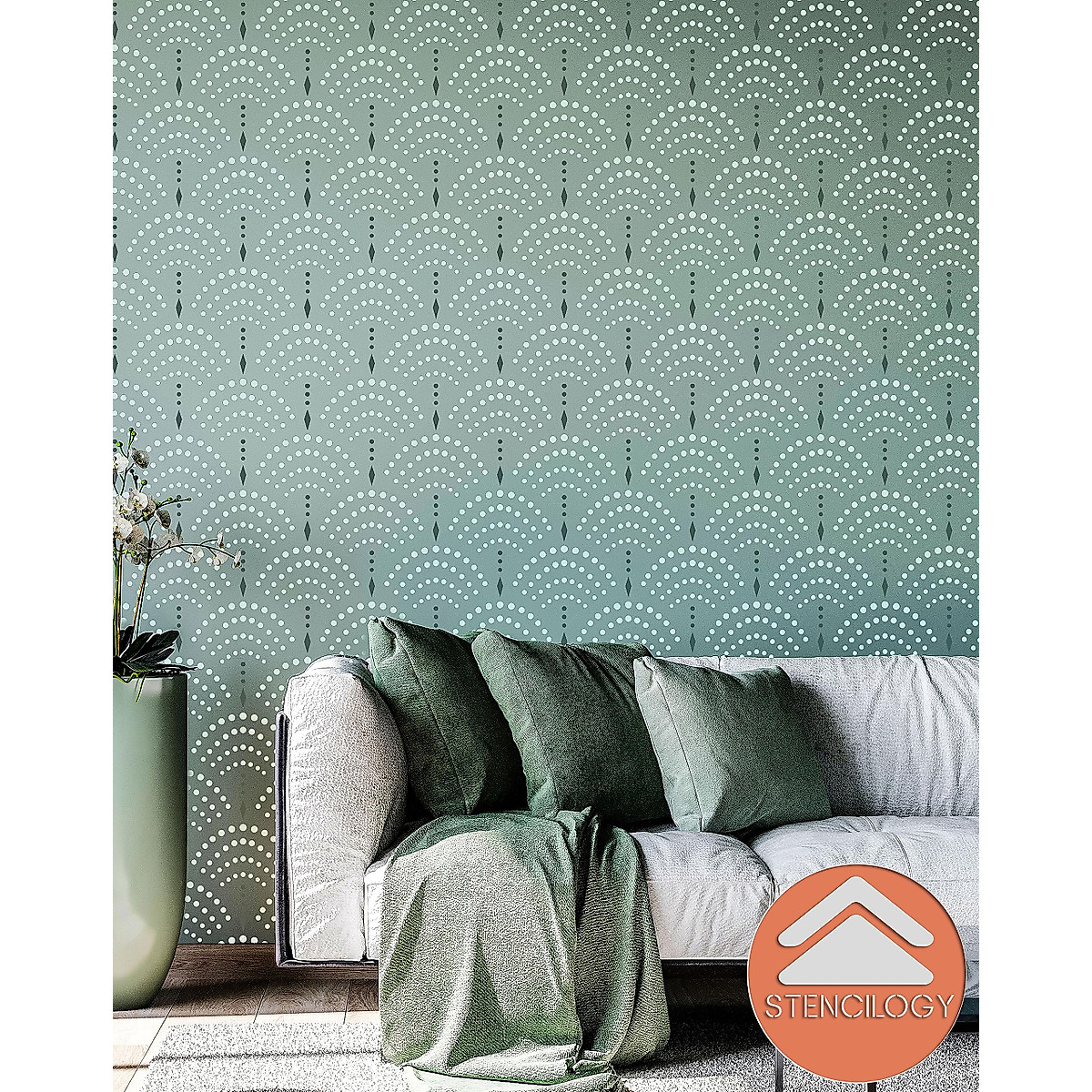 STENCILOGY® / KARASU - 23.6" x 39.4" XL Wall Stencil, Vintage Sashiko Stencil, Large Allover Wall Stencils for Painting, Large Ethnic Geometric Wall Stencil