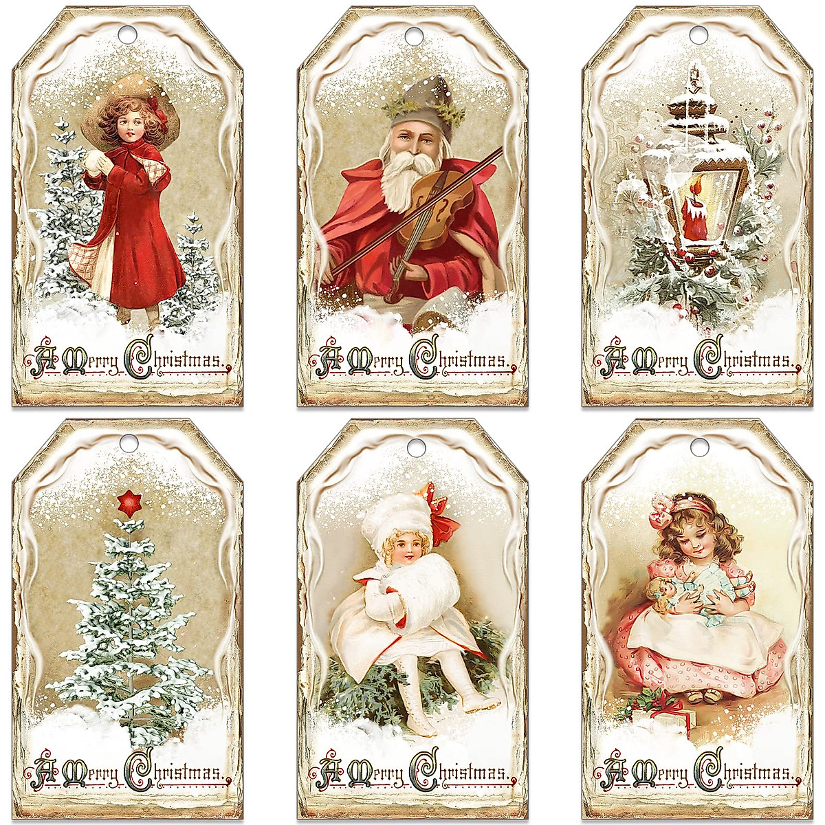 60 Vintage Christmas Tags, Merry Christmas Gift Tags, Retro Xmas Paper Tags with String, Christmas Journal Planner Tags Party Supplies