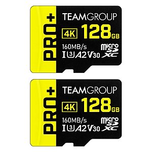 TEAMGROUP A2 Pro Plus Card 128GB x 2 Pack Micro SDXC UHS-I U3 A2 V30, R/W up to 160/110 MB/s for Nintendo-Switch, Gaming Devices, Tablets, Smartphones,4K Shooting, with Adapter TPPMSDX128GIA2V3064