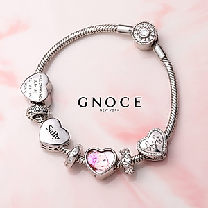 GNOCE Engravable Heart Charms For Bracelets Necklace 925 Sterling Silver Bead Charms For Mother's day Women Jewelry Gift