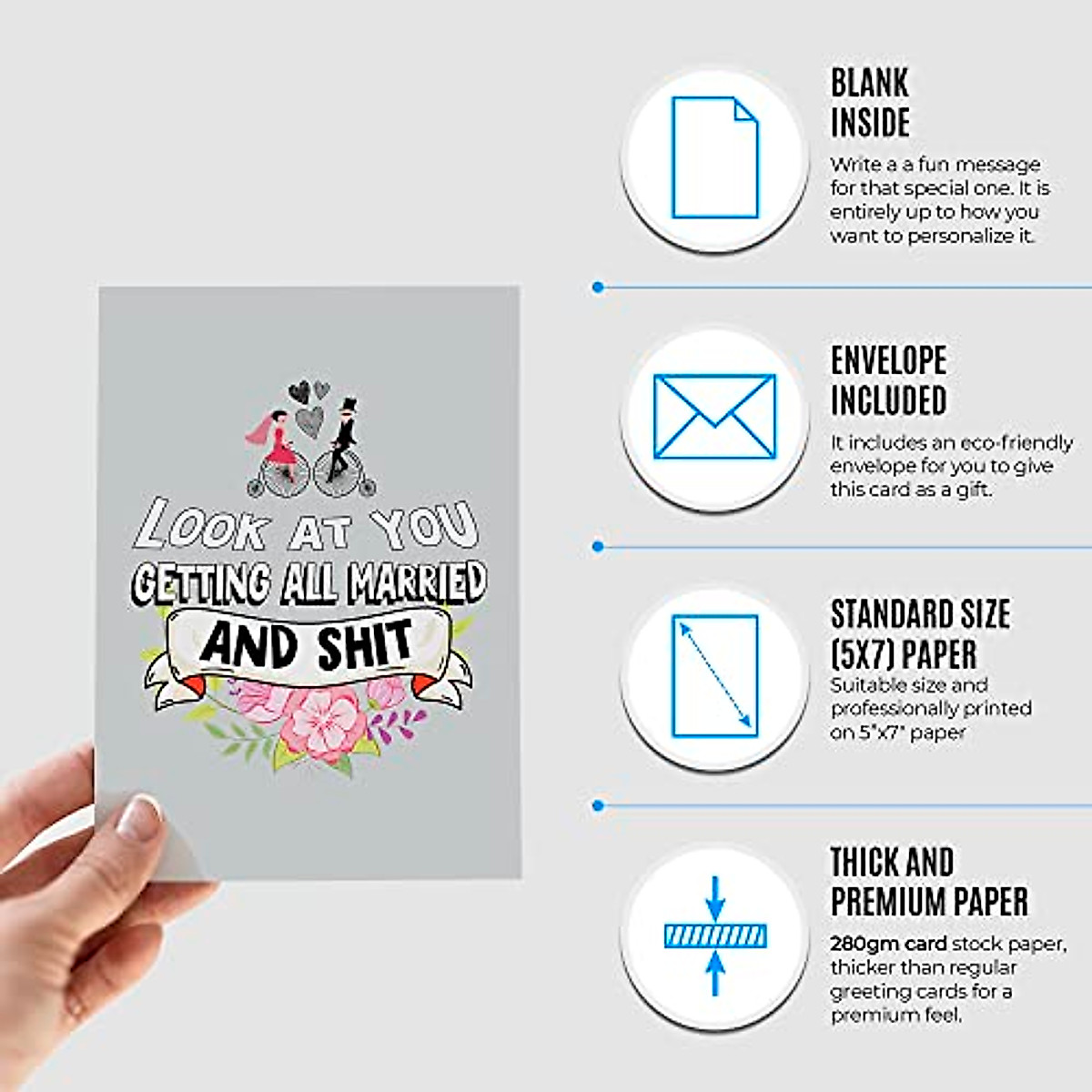 Funny wedding card for groom and bride with envelope | Original joke adult engagement card for him and her | Hilarious congratulatory present for wedding shower or engagement party