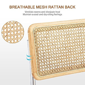 Zesthouse Mid-Century Modern Dining Chairs, Accent Rattan Kitchen Chairs, Armless Mesh Back Cane Chairs, Upholstered Fabric Chairs with Metal Chrome Legs, Set of 2, White