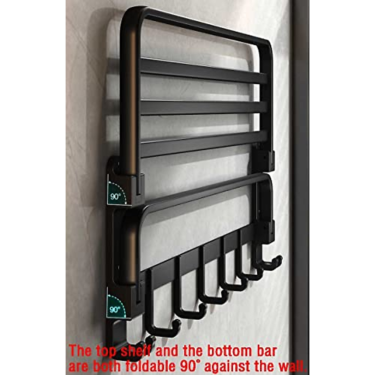 Yariwiz Matte Black Towel Rack Wall Mounted No Drill and Screw Mounting, Bathroom Bath Shower 22.5 inch Double Towel Rod with Shelf Hotel