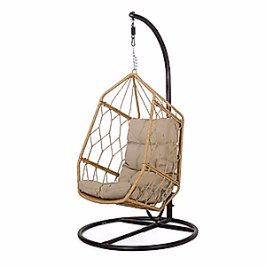 Christopher Knight Home Allegra Outdoor Hanging Chair with Stand, Light Brown + Tan + Black