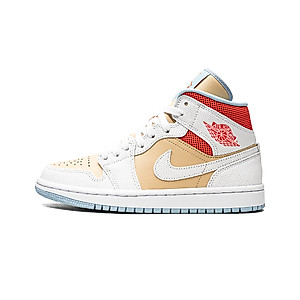 Nike Women's WMNS Air Jordan 1 Mid Se “Sesame”, Sesame/White/Flash Crimson/PSY, 8.5W