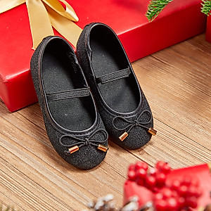 Felix & Flora Toddler Flower Girl Dress Shoes Size 5 - Girl Ballet Mary Jane Flats Black Party School Wedding