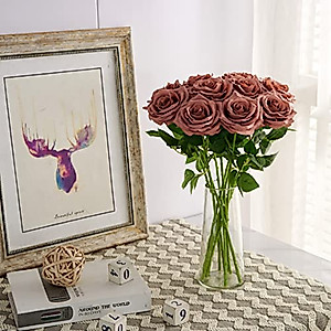 IUKnot Artificial Rose 10pcs Open Flower Bouquet Faux Rose Stems for Wedding Arrangement, Bridal Bouquet, Centerpiece, Fake Faux Silk Flowers (Dusty Rose)