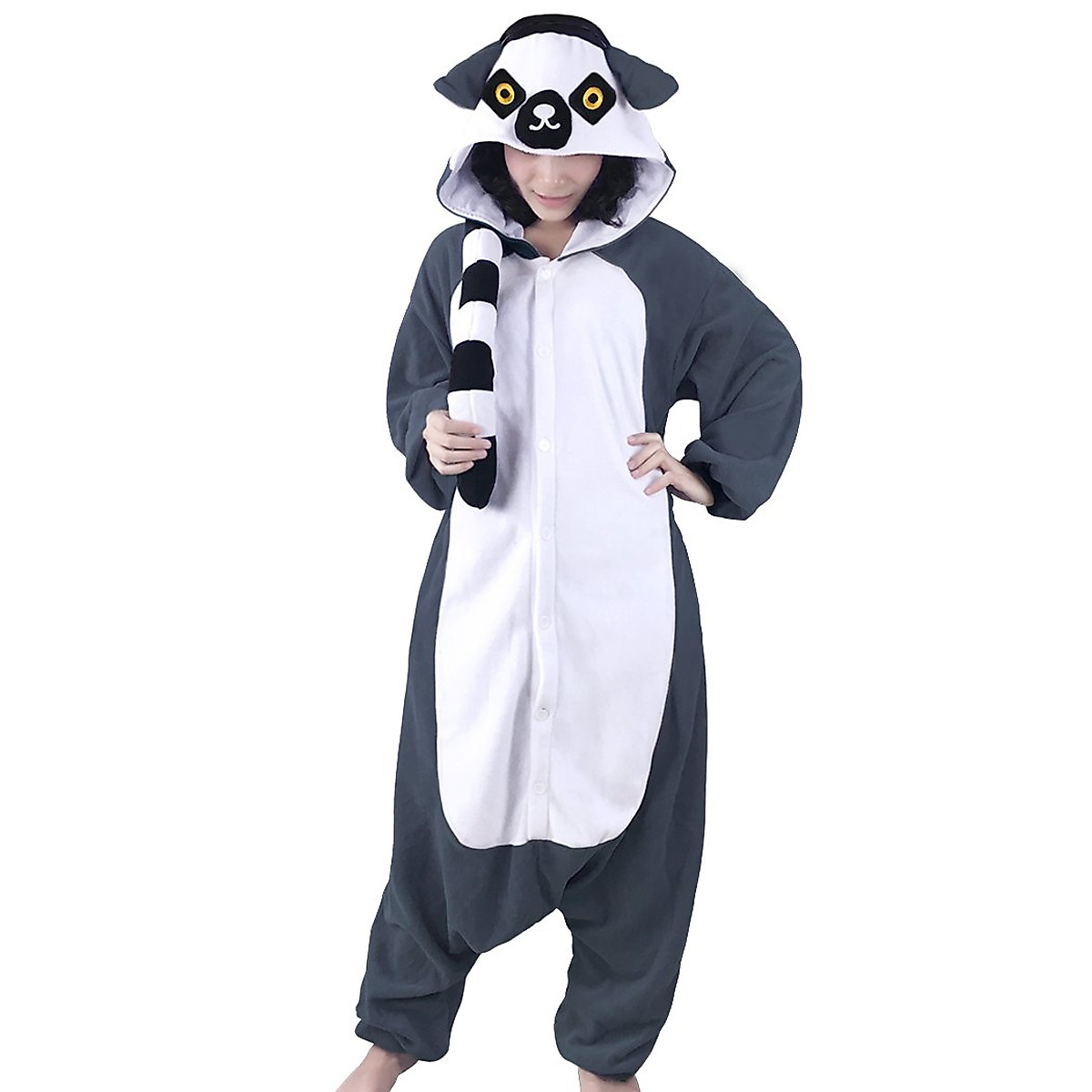 DOITNOW Lemur Pajamas Unisex Adult Jumpsuit Animal Cosplay Costumes (XXL, Gray)