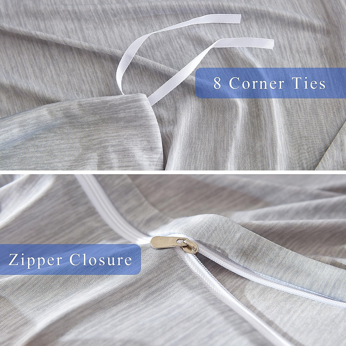 HCORA Cooling Duvet Cover Queen Size - Double Side Arc-Chill Q-Max>0.5 Cooling Fiber Duvet Cover Set 3PCS - Soft, Breathable, Cooling Comforter Cover with Zipper Closure & Corner Ties (Light Grey)