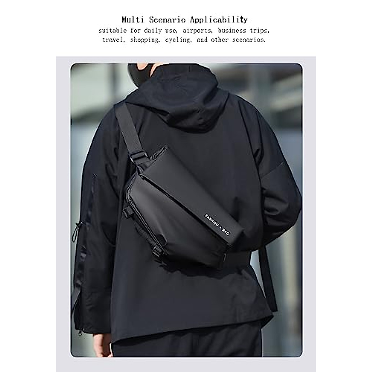 Trendy Montage Crossbody Bags for wen women, Upgrade Buckle Hiking Daypack, Waterproof Sling Chest Bag Backpack (Black and Blue)