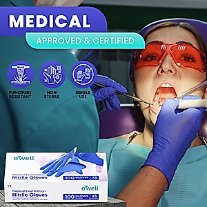 OWELL Medical Exam Nitrile Gloves | X-LARGE | 4mil Disposable Gloves, Powder-Free, Latex-Free Food Safe Certified Gloves (100ct)