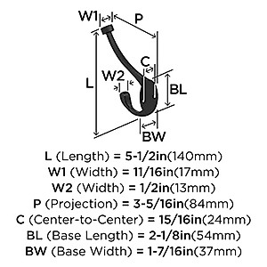 Amerock H55465MB | Adare Double Prong Decorative Wall Hook | Matte Black Hook for Coats, Hats, Backpacks, Bags | Hooks for Bathroom, Bedroom, Closet, Entryway, Laundry Room, Office