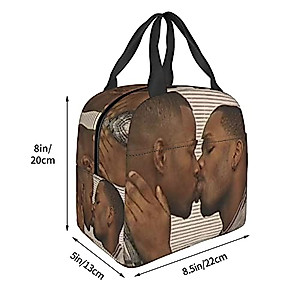 Two Black Men Kissing Meme Reusable Insulated Lunch Bag For Women Men Waterproof Tote Lunch Box Thermal Cooler Lunch Tote Bag For Work Office Travel Picnic