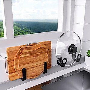 Tongdy Stainless Steel Kitchen Pot Lid Rack Organizer, Wall Mount Pan Lid Holder, Cutting Board Stand, for Baking Pan, Spatulas, Spoons (Color : Silver)