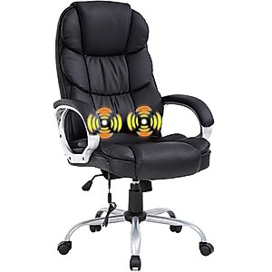 Ergonomic Task Desk Computer Chair Home Office Chair, Massage Function Lumbar Support Soft Comfort with Armrest High Back PU Leather Chair Adjustable Rolling Swivel, Nice Chic Best Home Office Chair