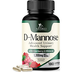 D-Mannose & Cranberry Extract 1350mg Advanced Formula, Fast-Acting Natural Urinary Tract Health Support for Women & Men, Flush Impurities in Urinary Tract & Bladder, Non-GMO, Vegan - 180 Capsules