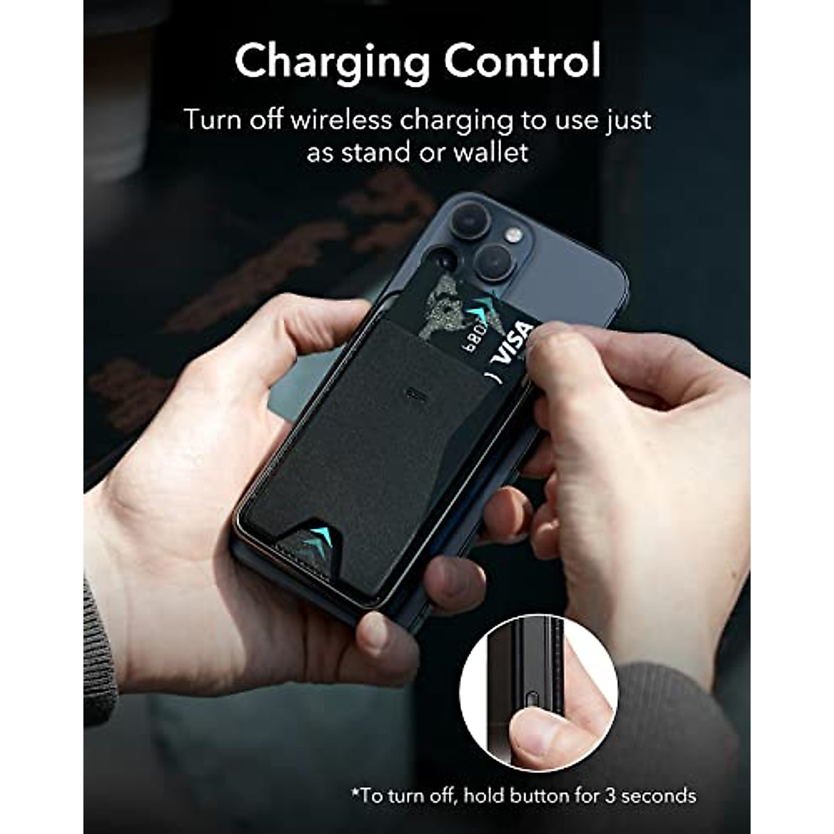 ESR 5,000mAh Wireless Power Bank Wallet with USB-C Cable (HaloLock), Compatible with MagSafe Battery Pack, Wireless Portable Charger, Magnetic Wallet for iPhone 15/14/13/12 (Except 13/12 Mini), Black