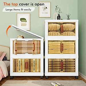 3 Tier Stackable Storage Bins with Lids and Wheels, 88 Qt Organizers and Storage, Collapsible Storage Containers, Organization and Storage Boxes for Living room, Bedroom, Office